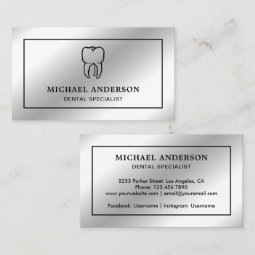 Modern Silver Foil Tooth Dental Clinic Dentist Business Card | Zazzle