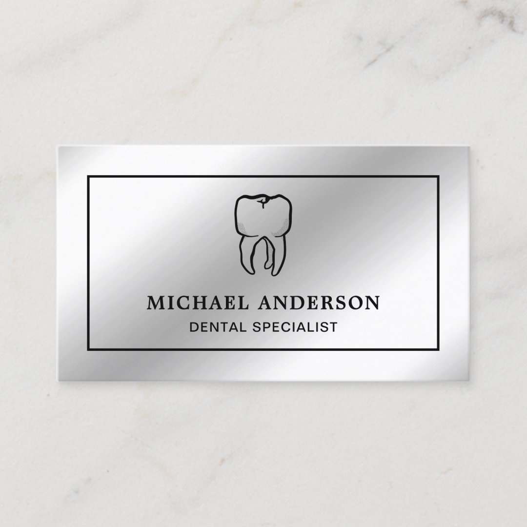 Modern Silver Foil Tooth Dental Clinic Dentist Business Card | Zazzle
