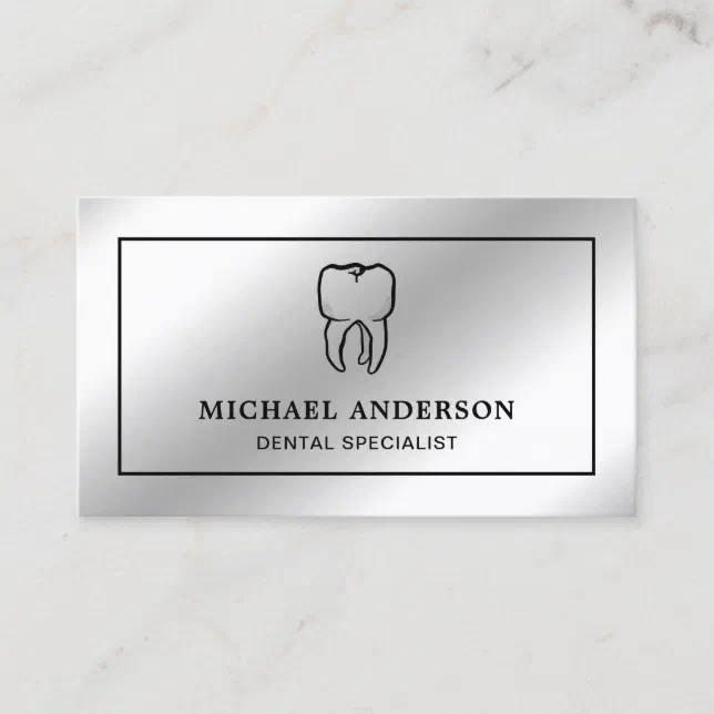 Modern Silver Foil Tooth Dental Clinic Dentist Business Card | Zazzle