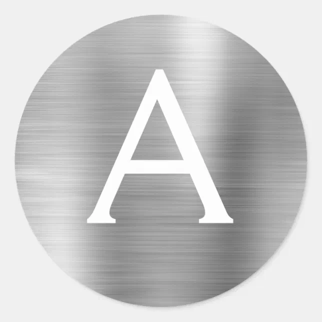 Modern Silver Girly Metallic Monogram Classic Round Sticker | Zazzle