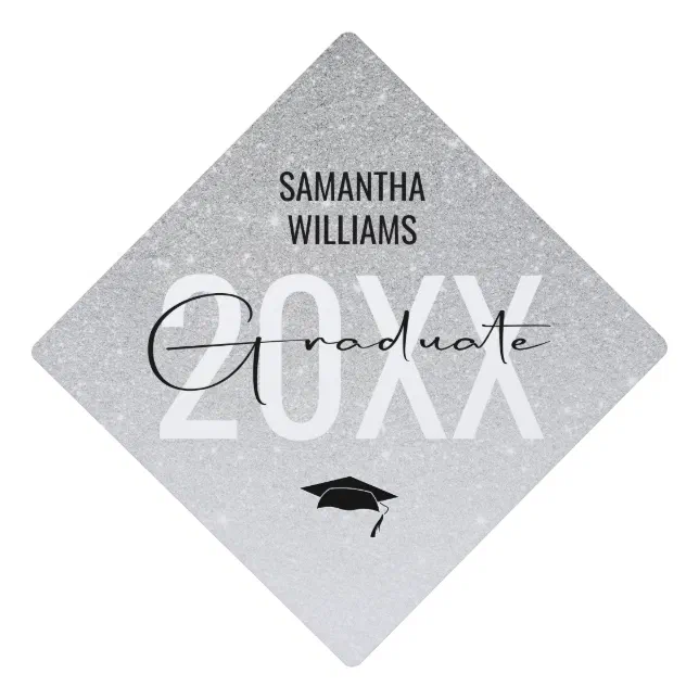 Modern Silver Glitter | Class Of Graduation Cap Topper | Zazzle