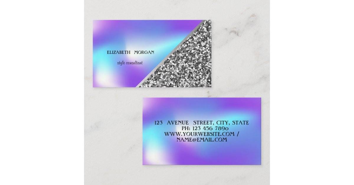 Modern Silver Glitter, Geometric,OmbreHolographic Business Card | Zazzle