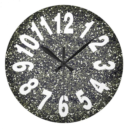 Modern Silver Glitter Large Numbers Large Clock | Zazzle.com