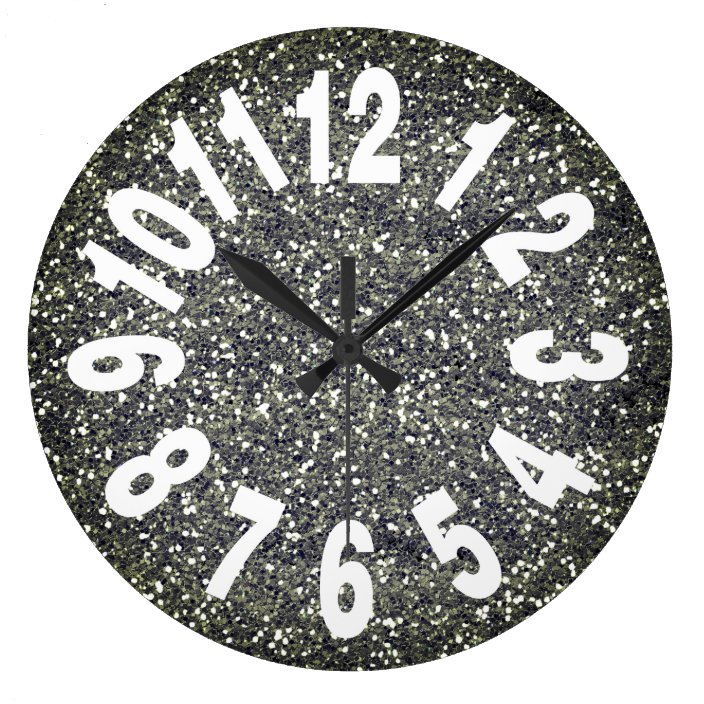 Modern Silver Glitter Large Numbers Large Clock | Zazzle.com