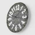 Modern Silver Glitter Large Numbers Large Clock | Zazzle