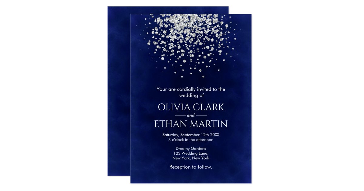 Modern Silver Glitter on Royal Blue Invitation | Zazzle.com