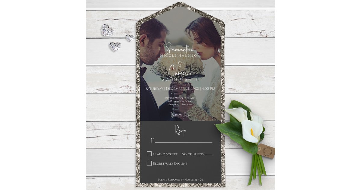 Modern Silver Glitter Photo No Dinner All In One Invitation | Zazzle