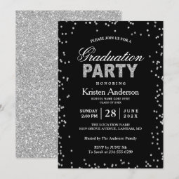 Modern Silver Glitter Sparkles Graduation Party Invitation | Zazzle