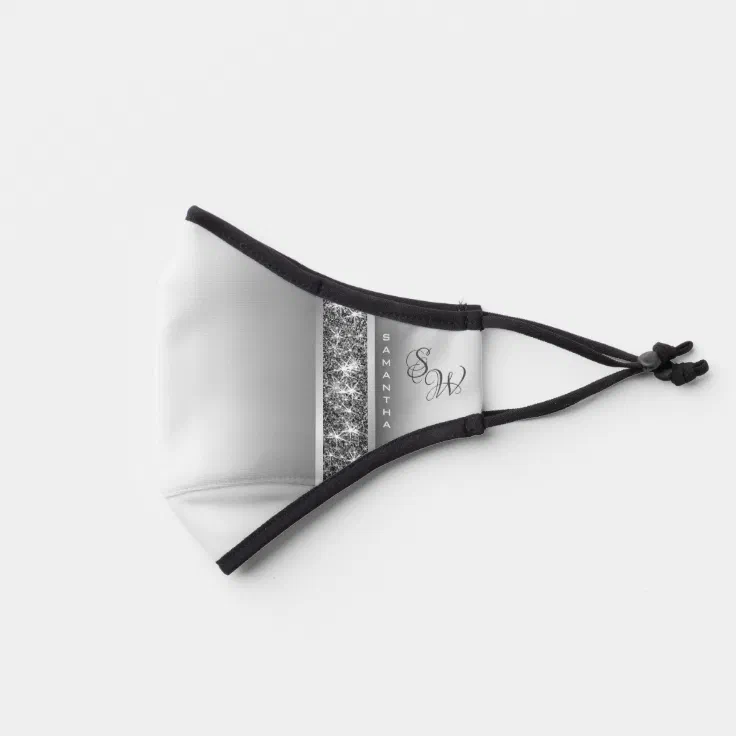 Modern Silver Glitter Stars Custom Name Initials Premium Face Mask | Zazzle