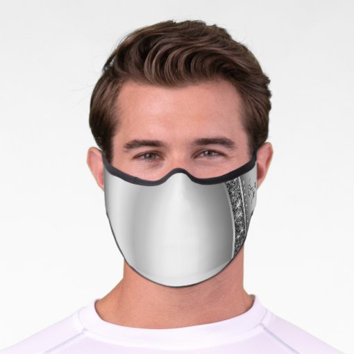 Modern Silver Glitter Stars Custom Name Initials Premium Face Mask | Zazzle