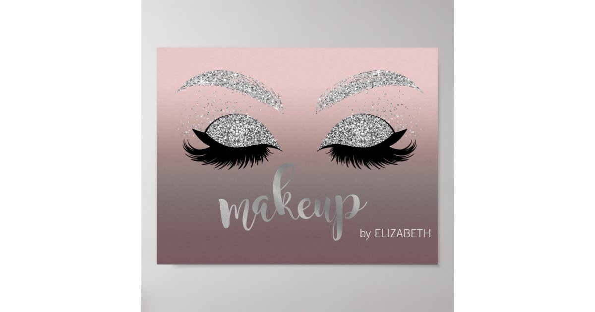 Modern Silver Glittery Lashes , Makeup artist Poster | Zazzle