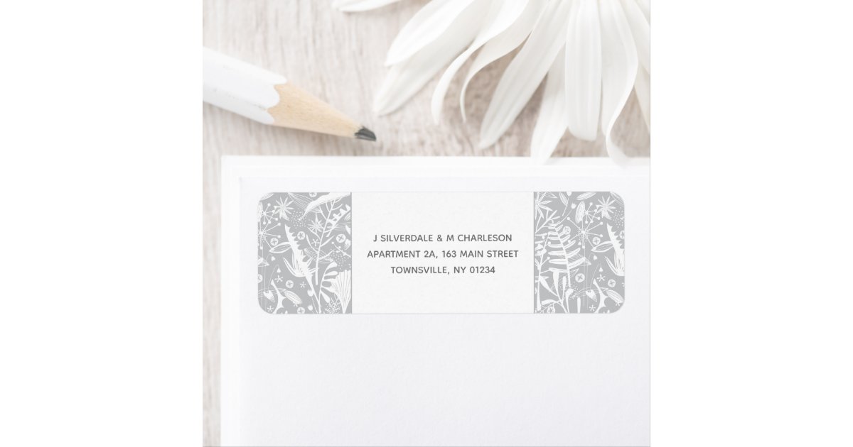 Modern Silver Gray Graphic Floral Return Address Label | Zazzle