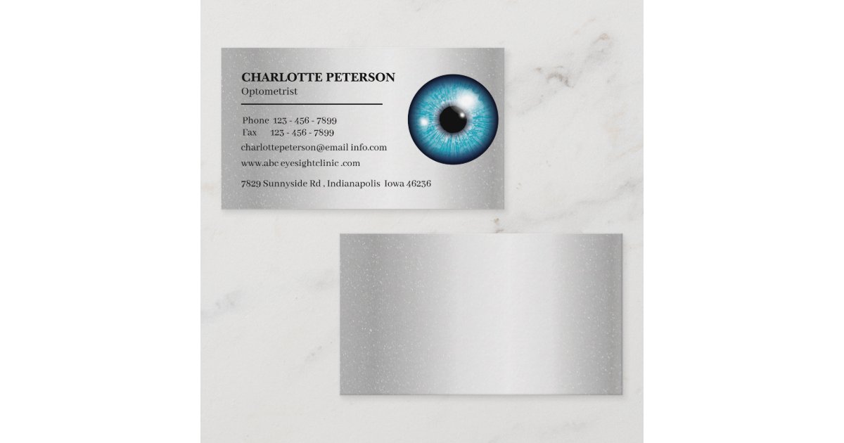 Modern Silver Metal & Eyeball Optometrist Business Card | Zazzle