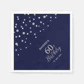 Modern Silver & Navy Blue 60th Birthday Party Napkins | Zazzle