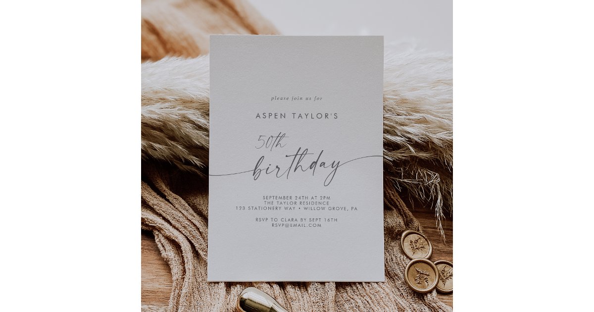 Modern Silver Script 50th Birthday Invitation | Zazzle