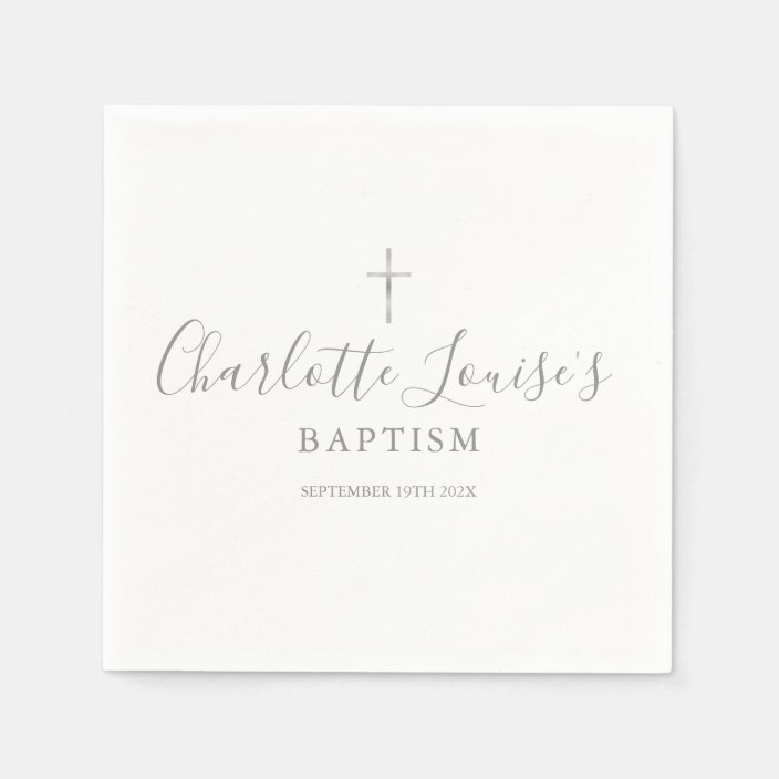 Modern Silver Signature Baptism Christening Napkins | Zazzle.com