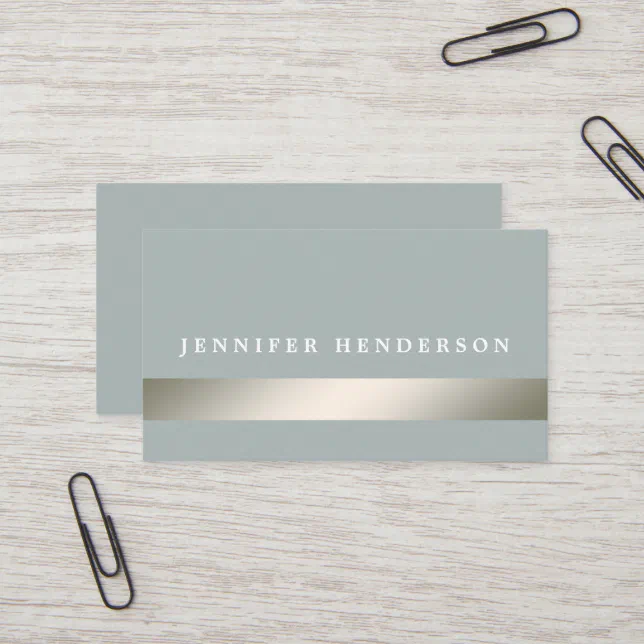 Modern silver striped dusty blue professional business card | Zazzle
