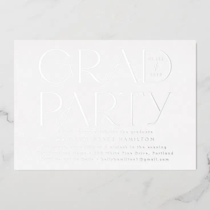 Modern Silver Typography Graduation Party Foil Invitation | Zazzle