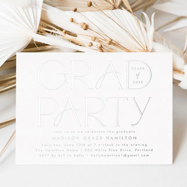 Modern Silver Typography Graduation Party Foil Invitation | Zazzle