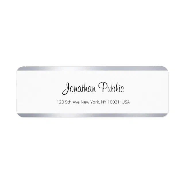 Modern Silver White Chic Handwritten Script Simple Label | Zazzle