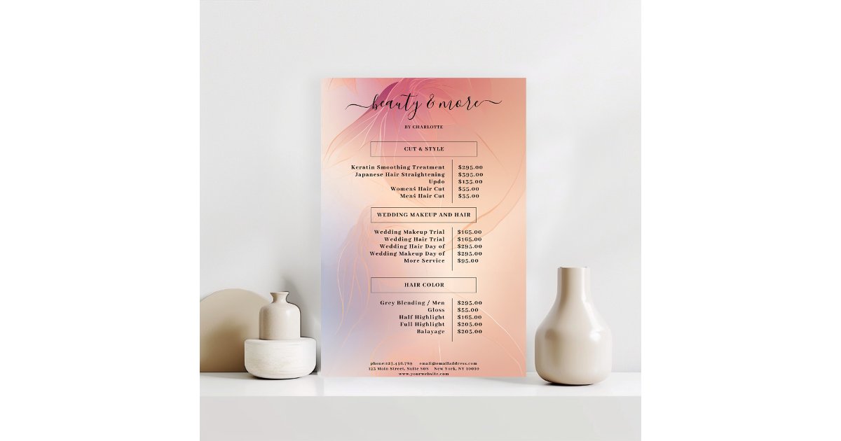 Modern Simpe Salon Price List Poster | Zazzle