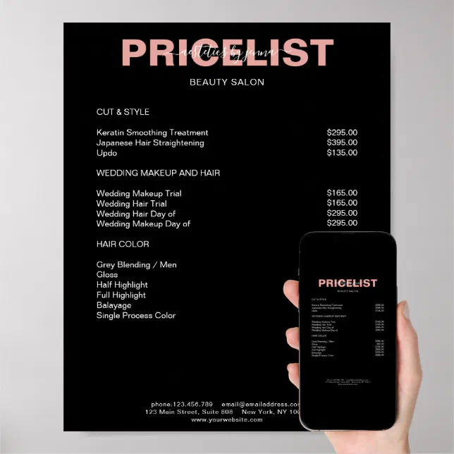 Modern Simpel Price List Poster | Zazzle