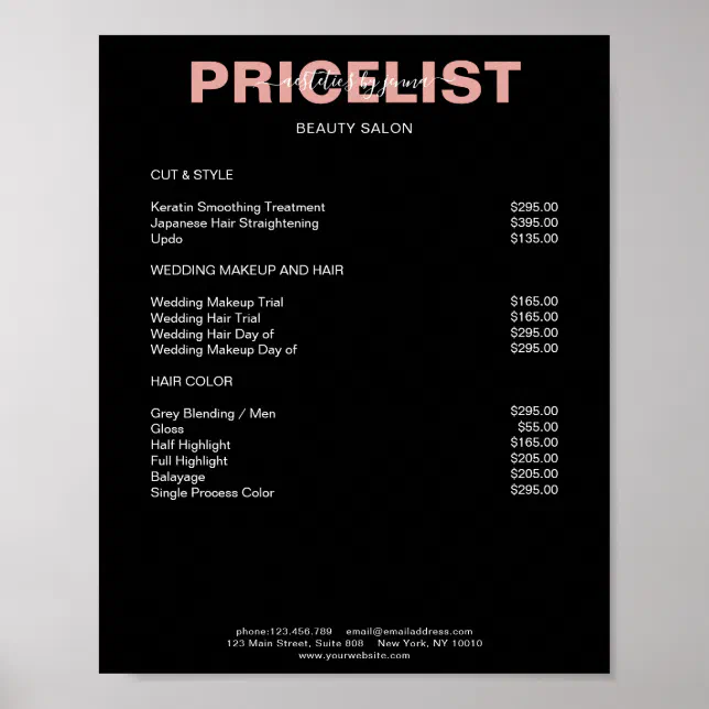 Modern Simpel Price List Poster | Zazzle