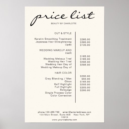 Modern Simpel Price List Poster | Zazzle