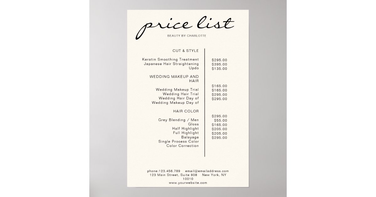 Modern Simpel Price List Poster | Zazzle