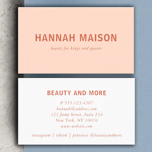 Modern, simpel, professional, salon, peach business card | Zazzle