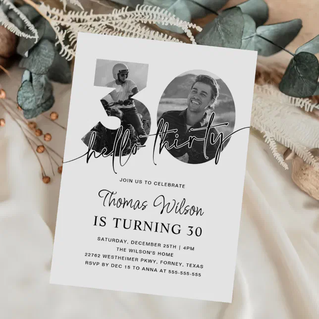 Modern Simple 30th Birthday Photo Invitation | Zazzle