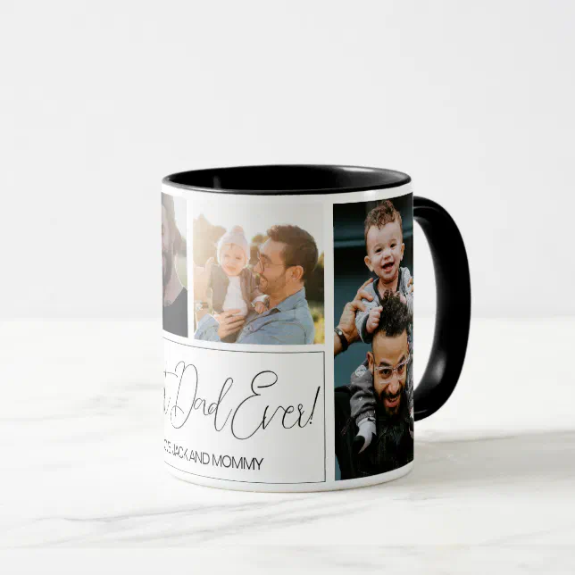Modern Simple 4 Photo Best Dad Ever Mug | Zazzle