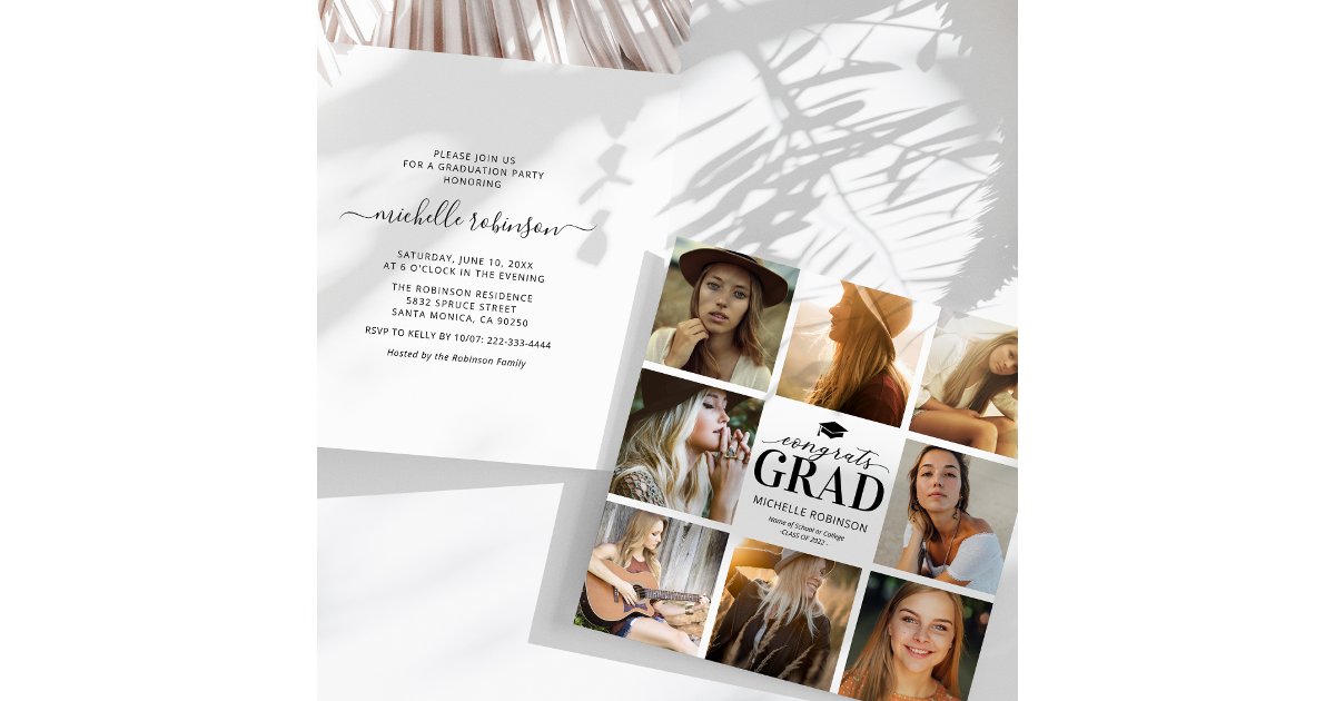 Modern Simple 8 Photo Graduation Party Invitation | Zazzle