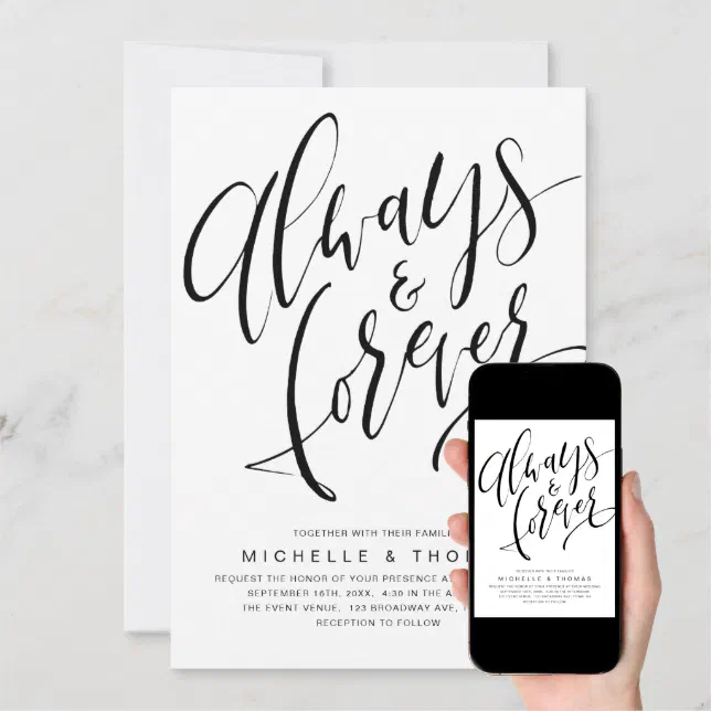Modern Simple Always And Forever Script Wedding Invitation | Zazzle