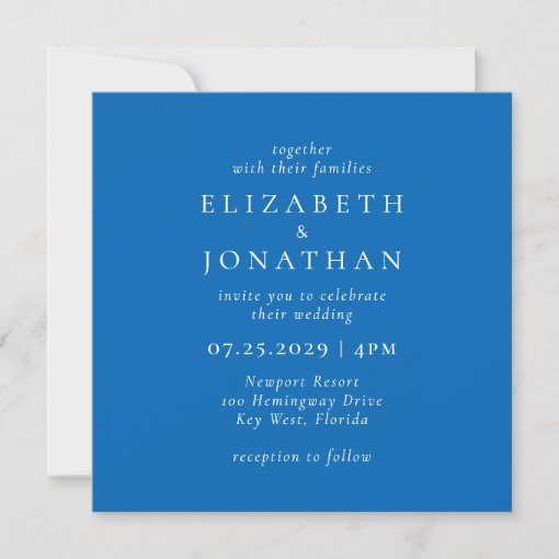 Modern Simple Azure Blue Wedding Invitation | Zazzle
