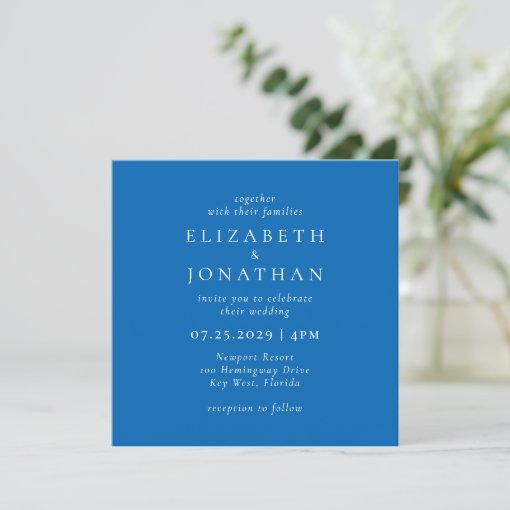 Modern Simple Azure Blue Wedding Invitation | Zazzle