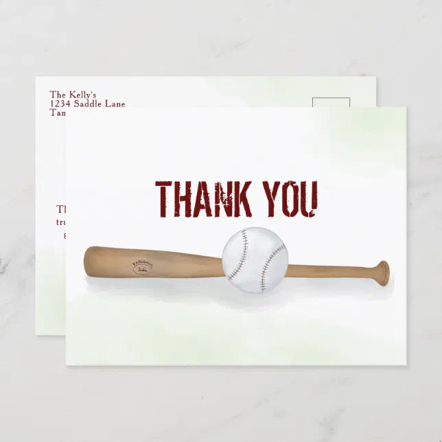 Modern Simple Baseball Thank You Watercolor Postcard | Zazzle
