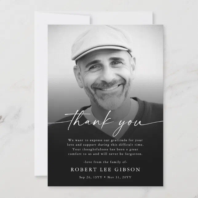 Modern Simple Bereavement Sympathy Funeral Photo Thank You Card | Zazzle