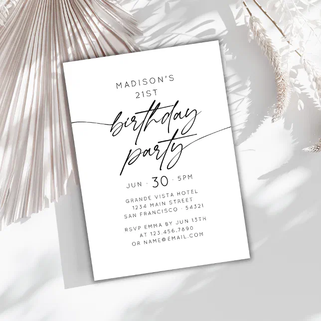 Modern Simple Birthday Party | Black and White Invitation | Zazzle