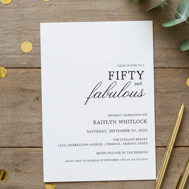Modern Simple Black 50 and Fabulous Birthday Party Invitation | Zazzle