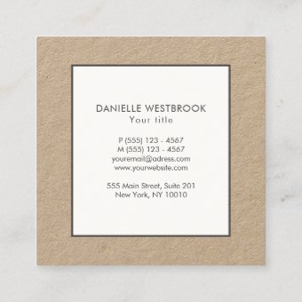 Modern Simple Black and White Frame Kraft Square Business Card | Zazzle