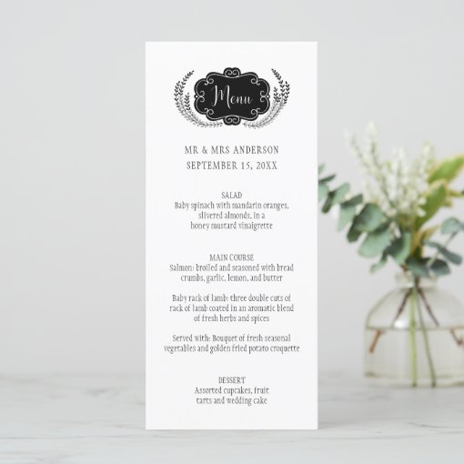 Modern Simple Black and White Menu Cards | Zazzle