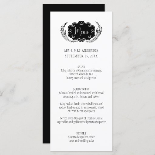 Modern Simple Black and White Menu Cards | Zazzle