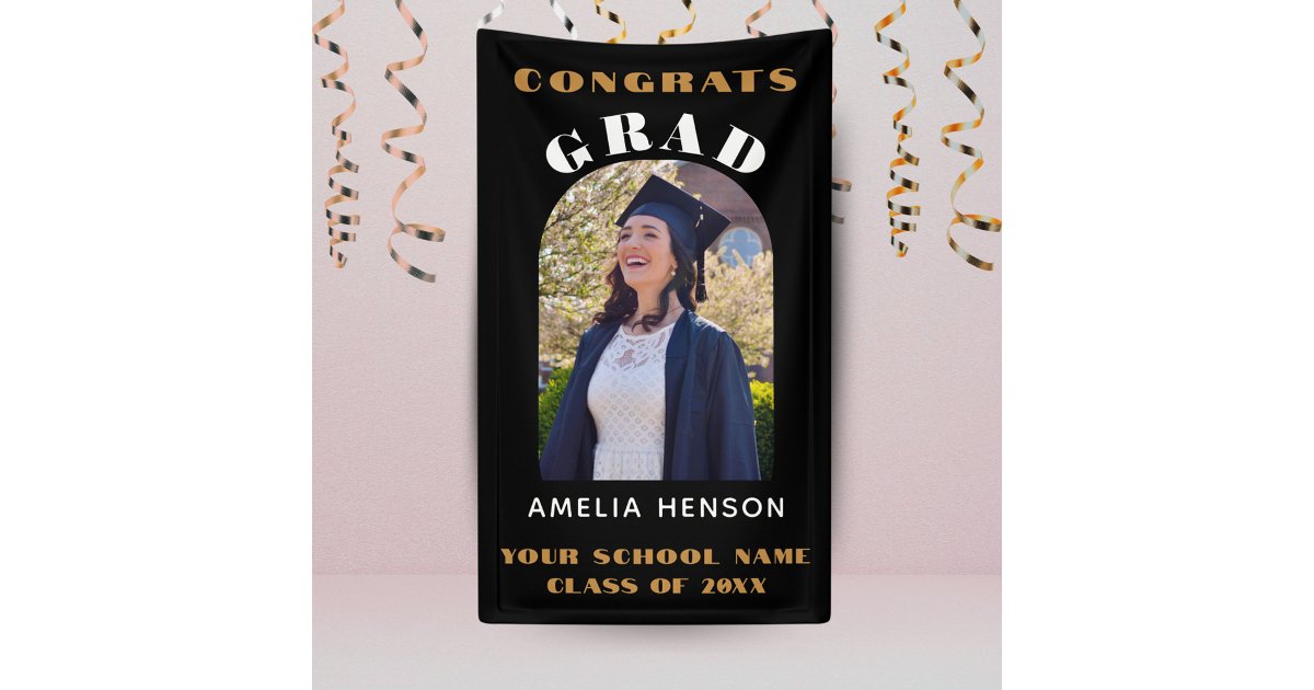 Modern Simple Black Congrats Grad Photo Backdrop Banner | Zazzle