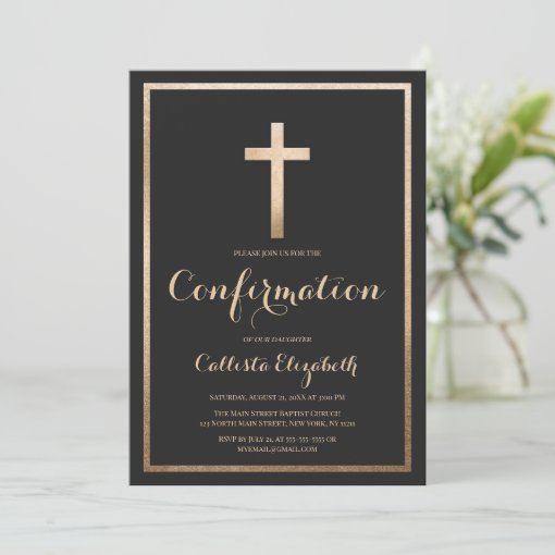 Modern Simple Black Gold Cross Border Confirmation Invitation | Zazzle