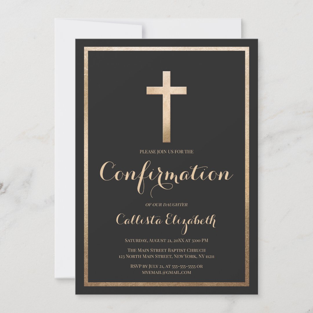 Modern Simple Black Gold Cross Border Confirmation Invitation | Zazzle