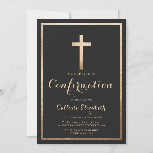 Modern Simple Black Gold Cross Border Confirmation Invitation | Zazzle