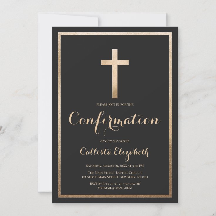 Modern Simple Black Gold Cross Border Confirmation Invitation | Zazzle