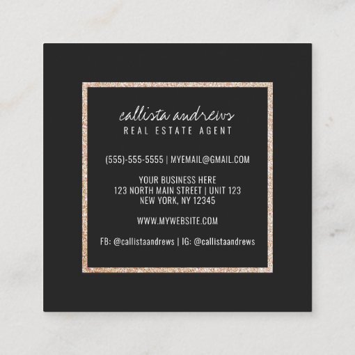 Modern Simple Black Gold Glitter Diamond Square Square Business Card ...