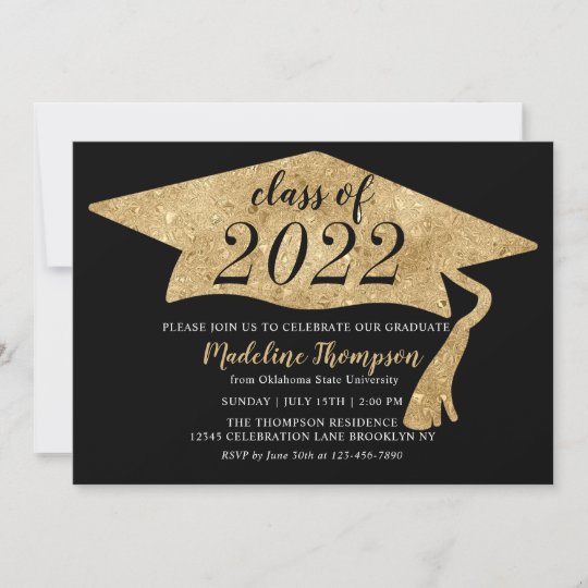 Modern Simple Black Gold Graduation Hat Party Invi Invitation | Zazzle.com